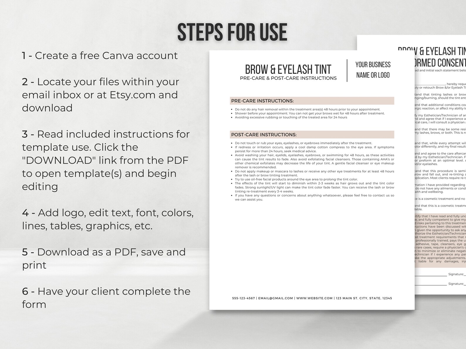 Lash and Brow Tint Consent Forms Editable | Brow and Eyelash Tint ...