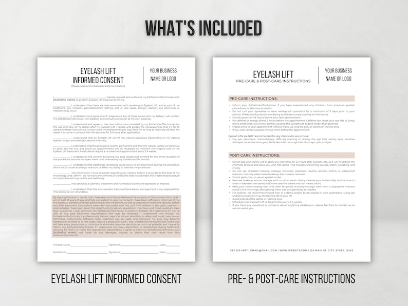 Eyelash Lift Client Consent Forms Editable | Lash Lift | Esthetician ...