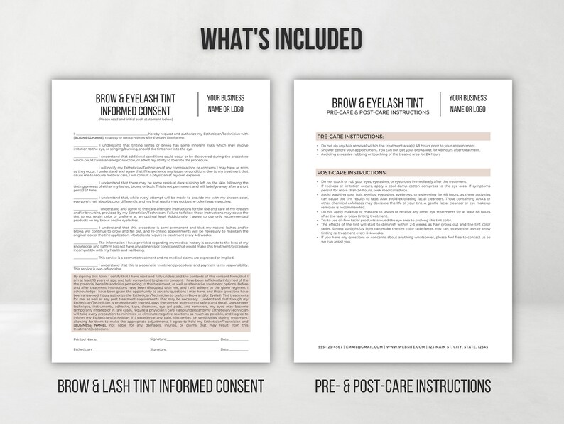 Lash and Brow Tint Consent Forms Editable | Brow and Eyelash Tint ...