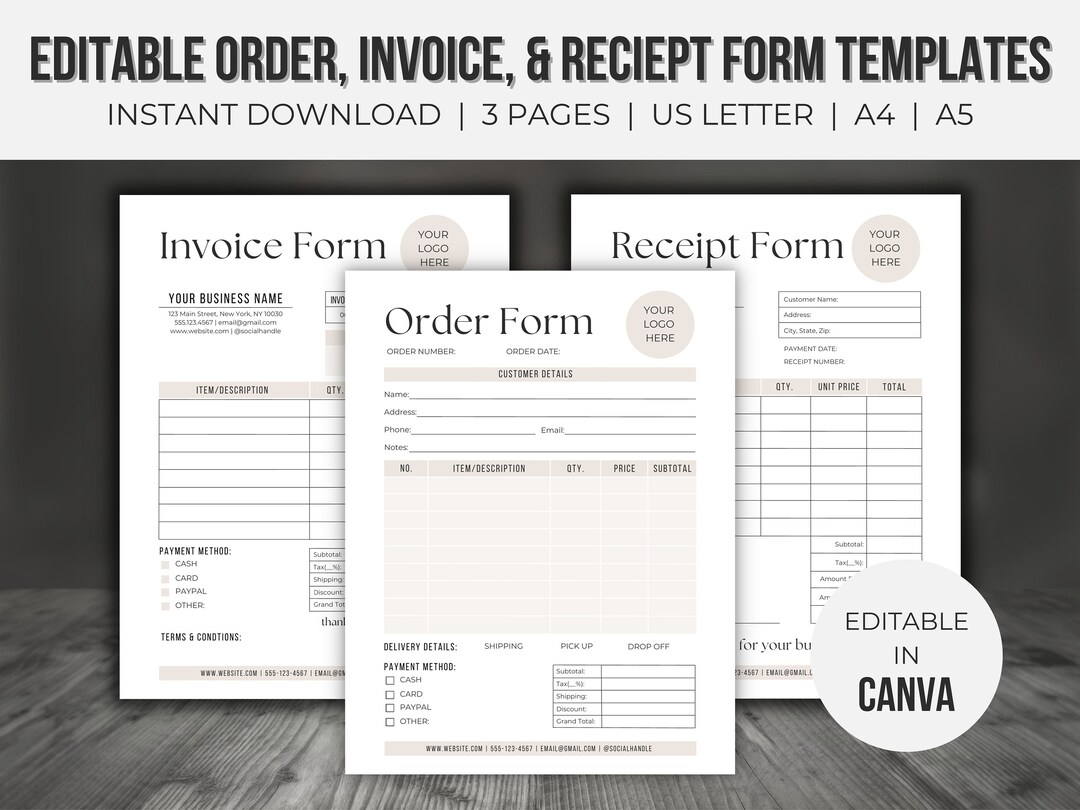 Order Form Template | Invoice Template | Receipt Template | Small ...