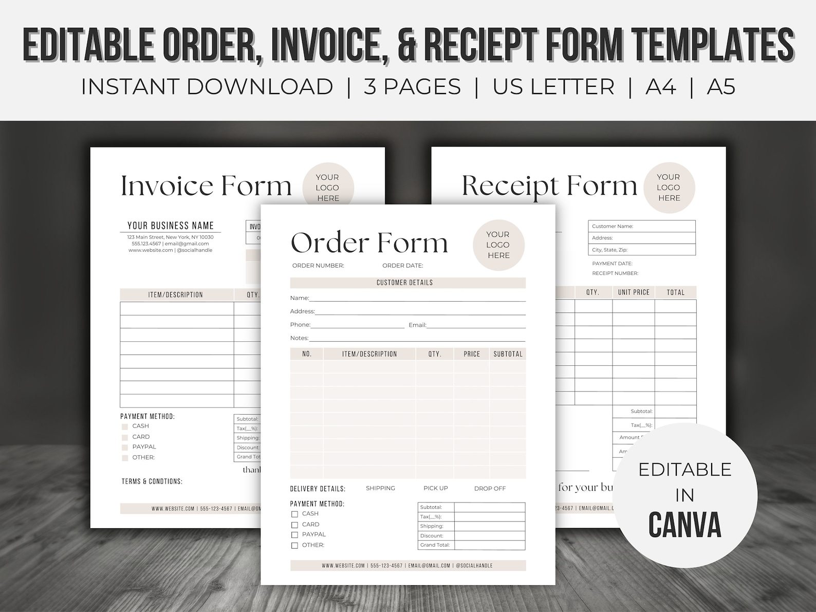 Order Form Template | Invoice Template | Receipt Template | Small ...