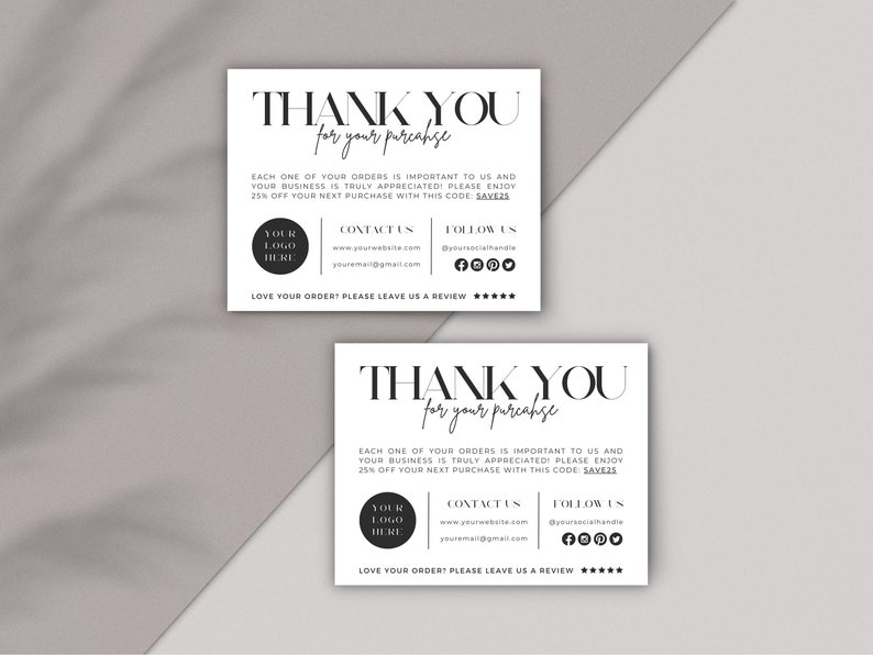 Business Thank You Card Template Editable Thank You Insert - Etsy