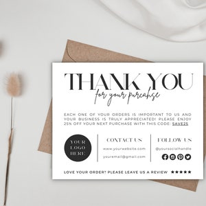 Business Thank You Card Template | Editable Thank You Insert ...