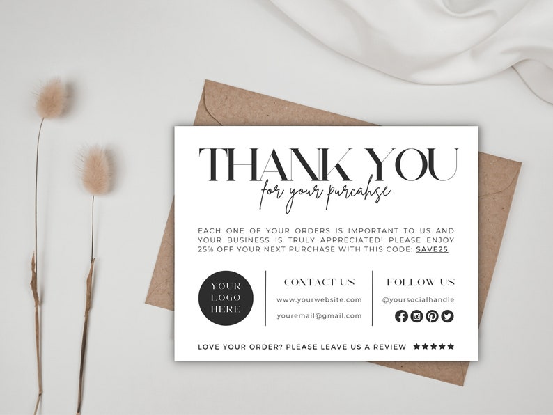 Business Thank You Card Template Editable Thank You Insert - Etsy