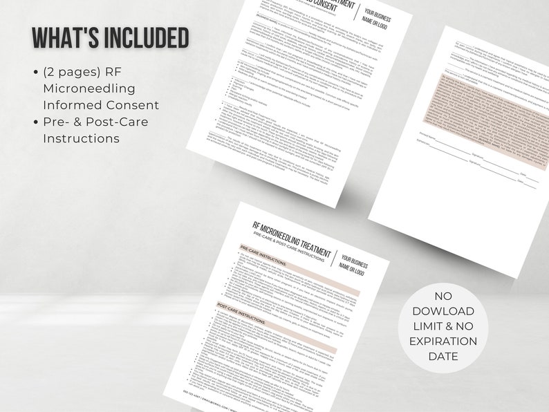 RF Microneedling Client Consent Template Editable | Esthetician Forms ...