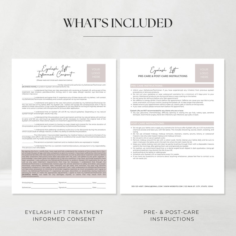 Editable Eyelash Lift Consent Forms | Lash Lift Esthetician Template ...