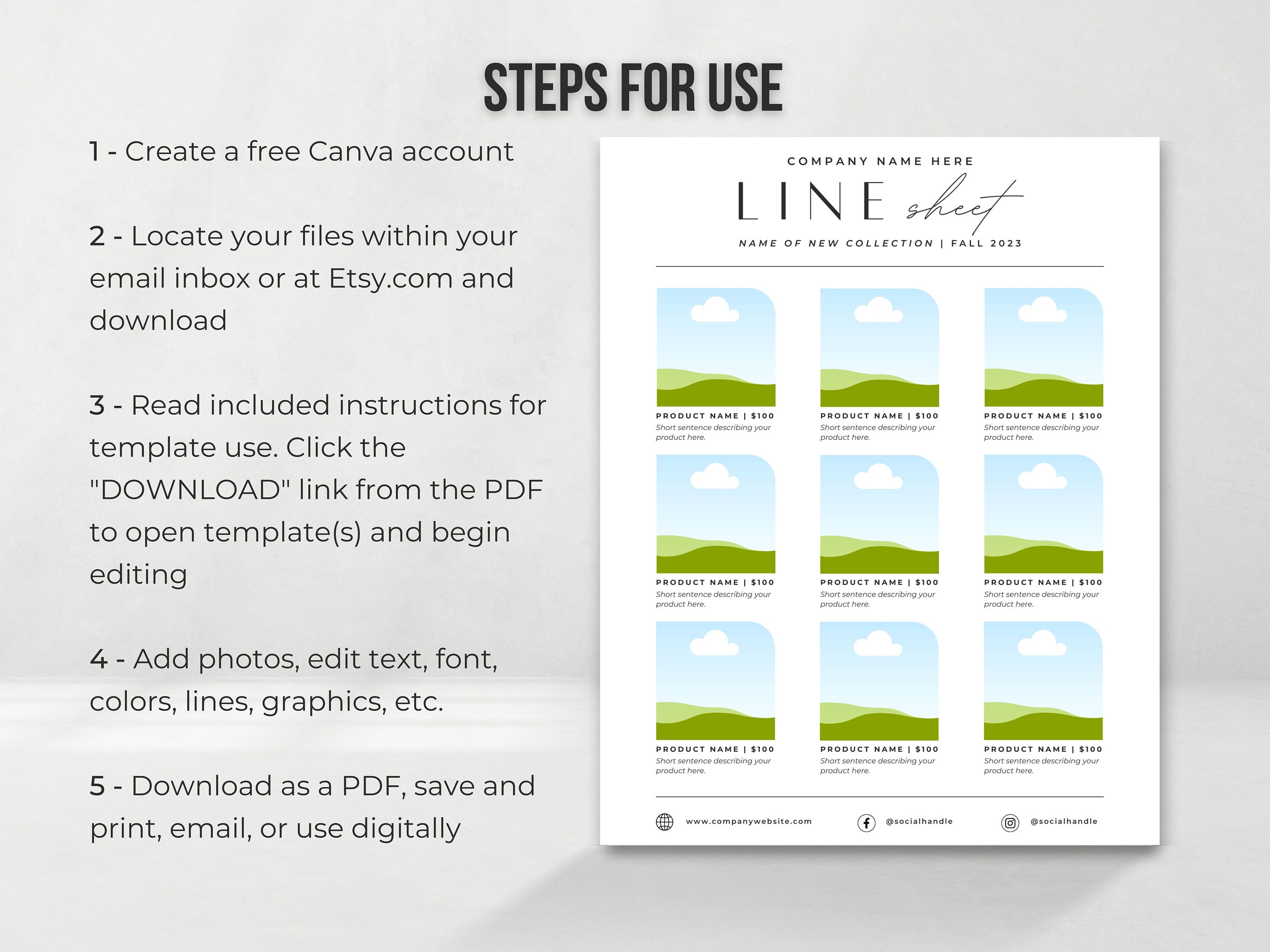 Editable Wholesale Line Sheet Templates Wholesale Line Sheet - Etsy