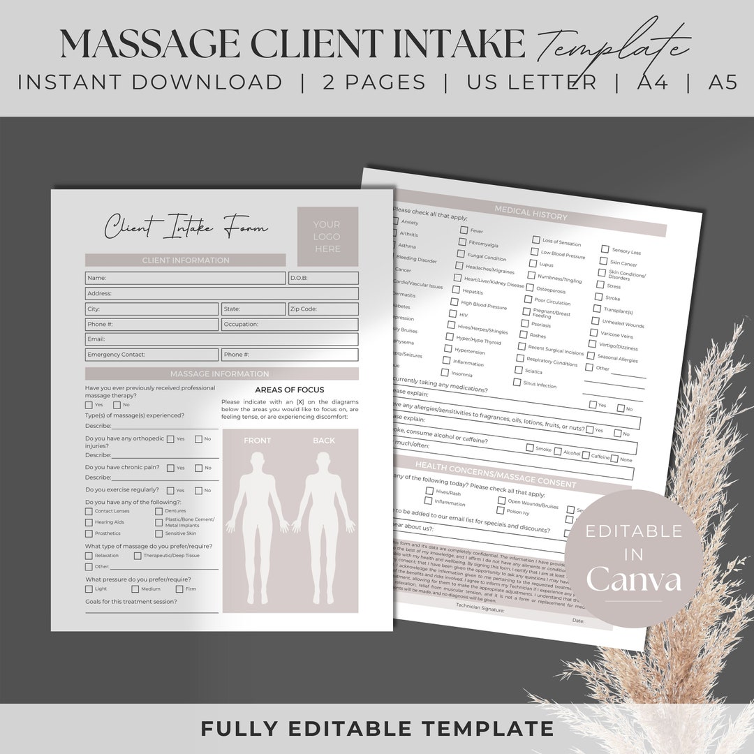 Editable Massage Consent Forms and Client Intake | Massage Therapist ...