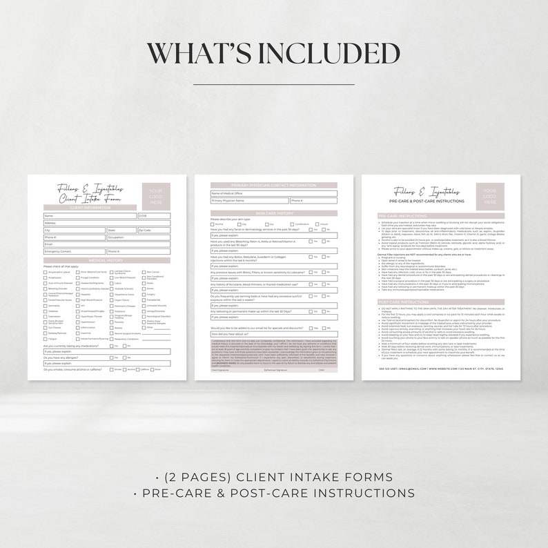 Formularios de consentimiento de relleno dérmico editables / Plantilla ...