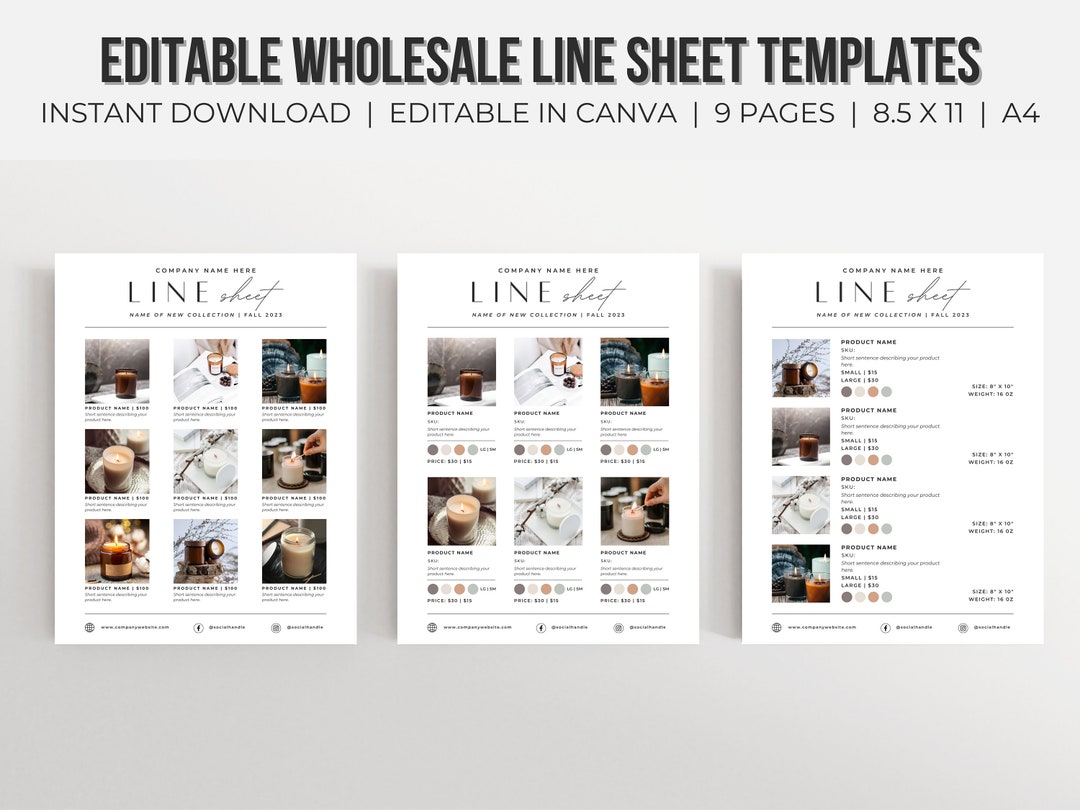 Editable Wholesale Line Sheet Templates | Wholesale Line Sheet Bundle ...