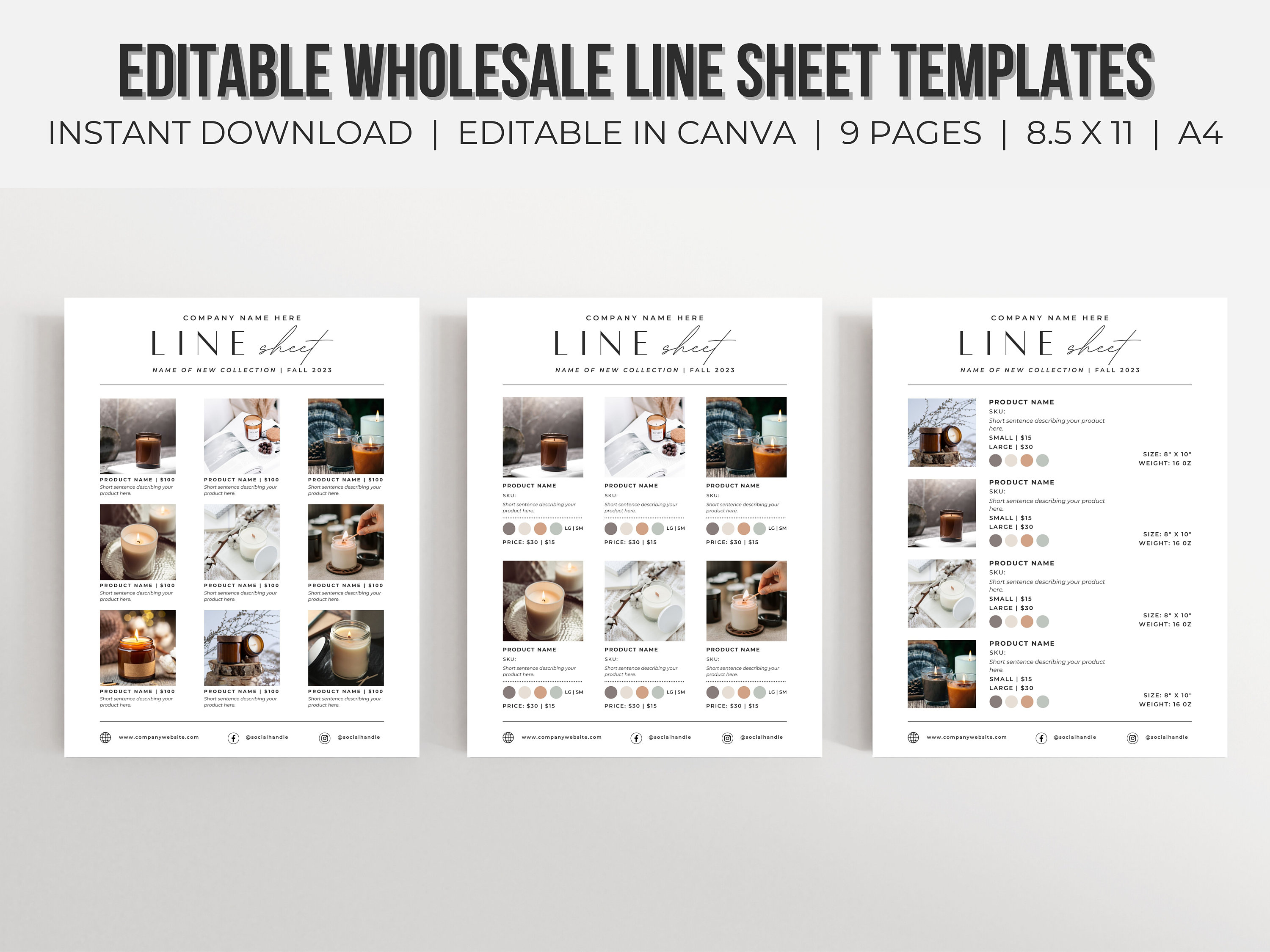 Editable Wholesale Line Sheet Templates Wholesale Line Sheet - Etsy