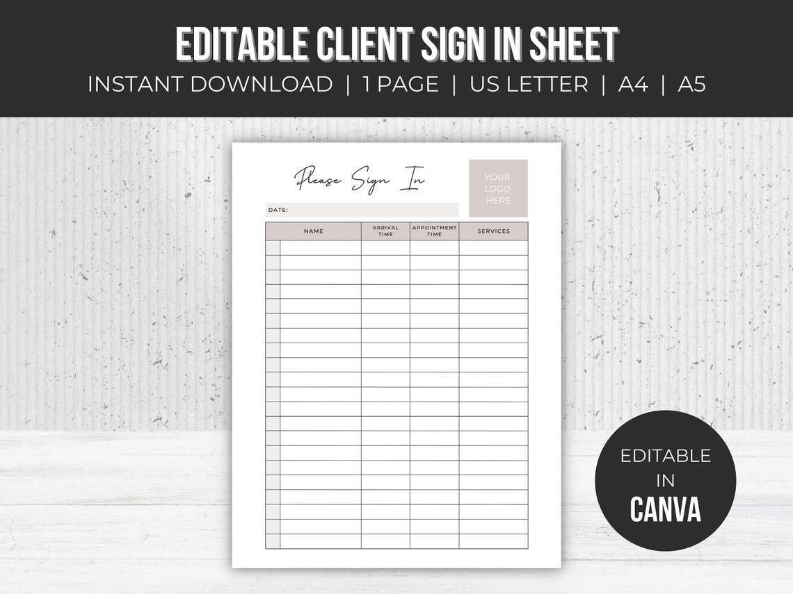 Editable Sign in Sheet Esthetician Templates Esthetician - Etsy