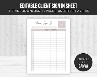 Sign-in & Sign-out Sheet Sign-in Template Sign in Book - Etsy
