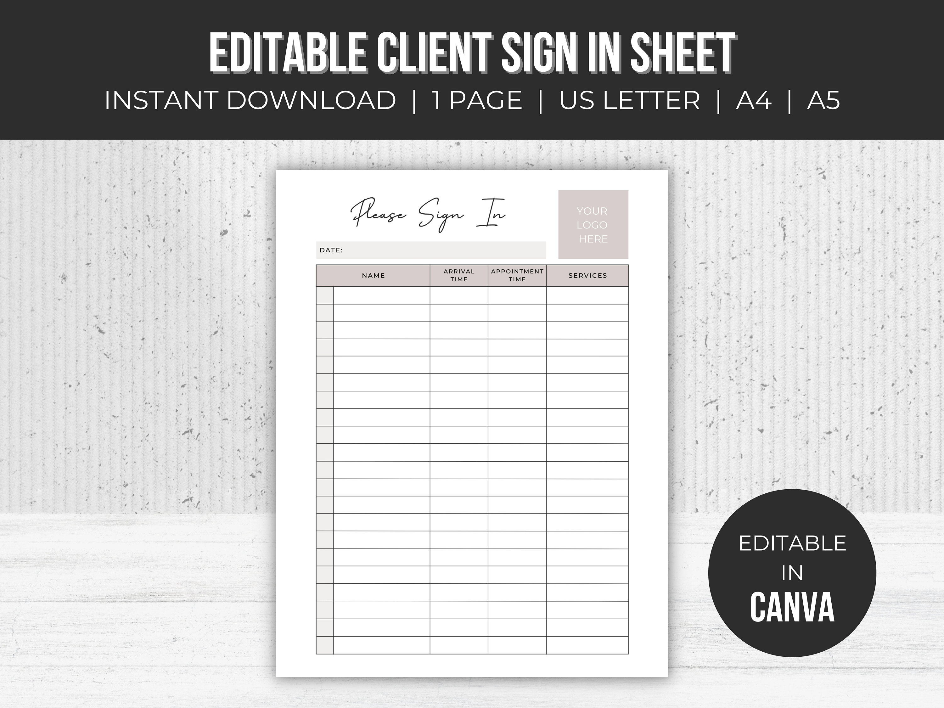 Editable Sign in Sheet | Esthetician Templates | Esthetician Business ...