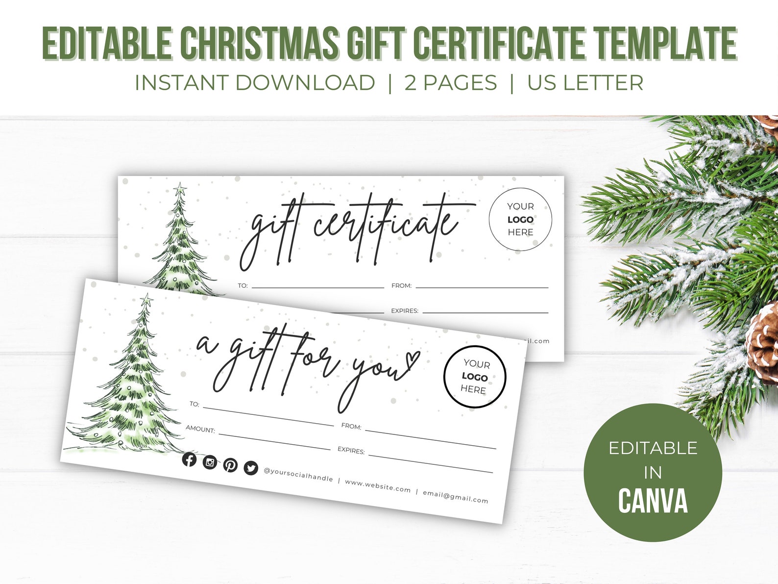 Editable Holiday Certificate Template | Gift Certificate Template ...