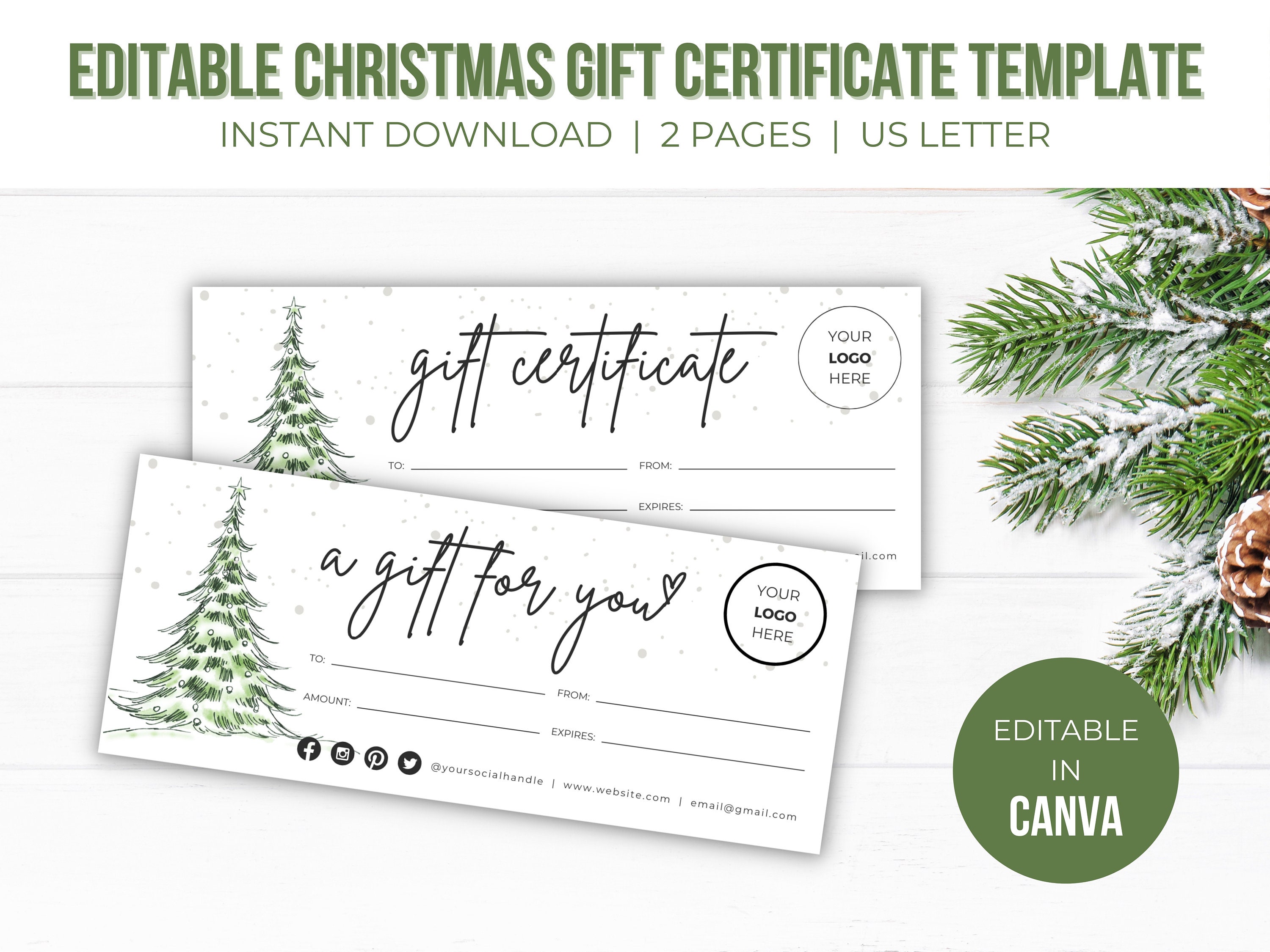 Editable Holiday Certificate Template Gift Certificate Template ...