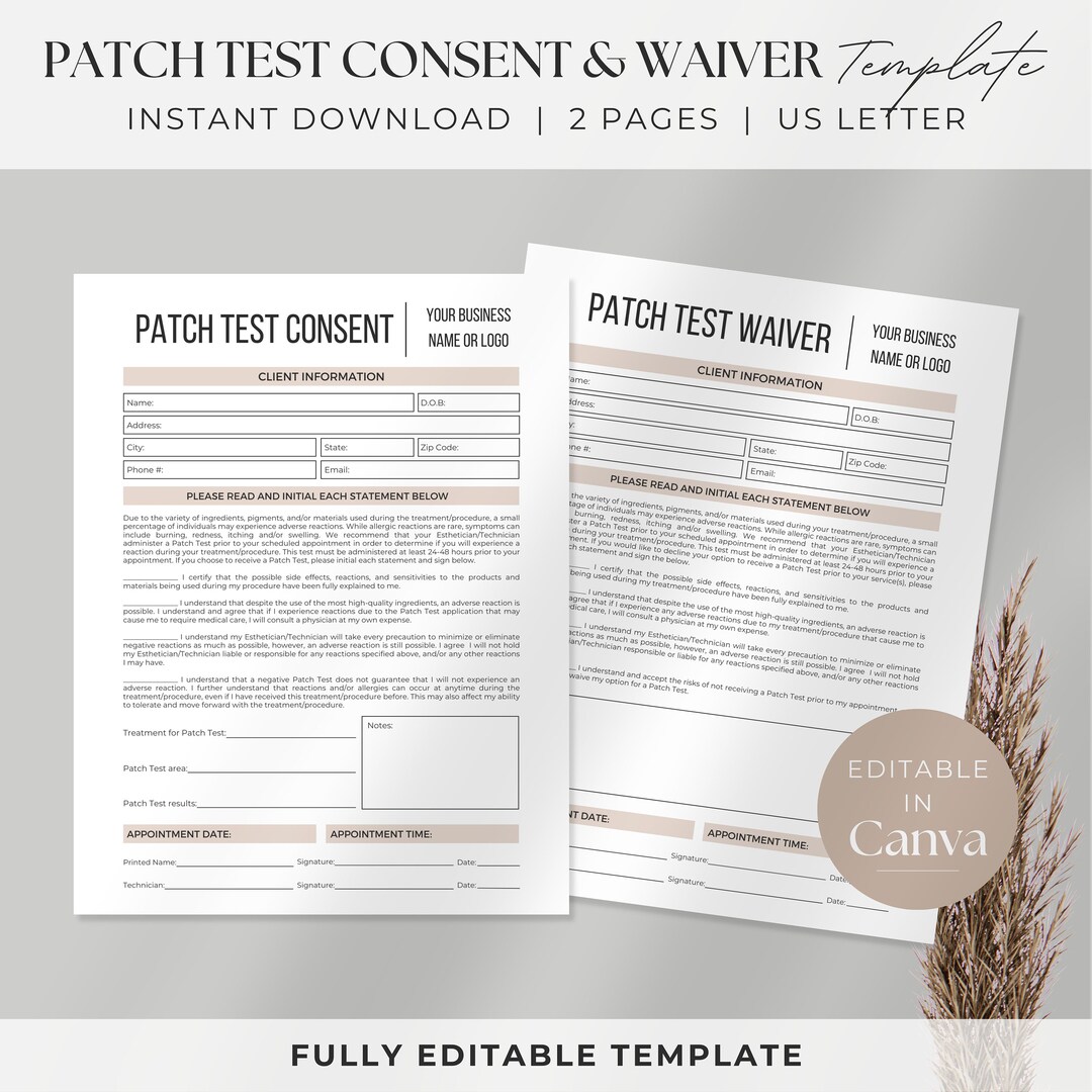 Patch Test Consent and Waiver Template | Lash Artist Editable Forms ...