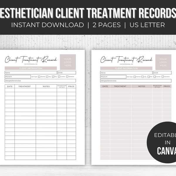 Client Treatment Record Template - Etsy