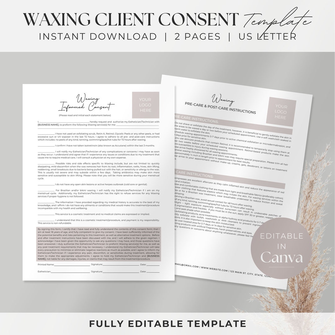 Editable Waxing Client Consent Forms | Body Waxing Consent ...