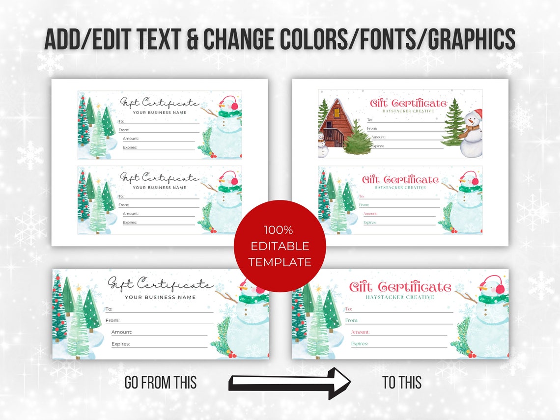 Editable Christmas Gift Certificate Template Printable Gift - Etsy