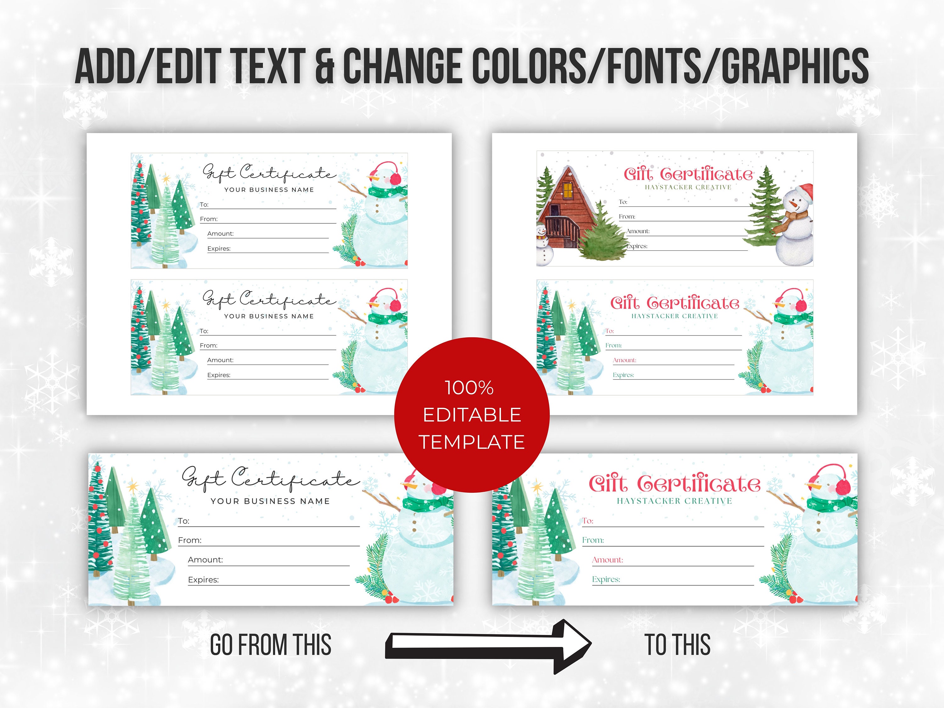 Editable Christmas Gift Certificate Template Printable Gift Certificate ...