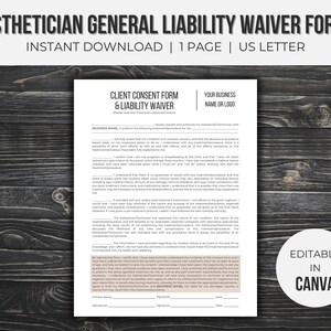 Esthetician General Liability and Client Consent Forms Editable ...