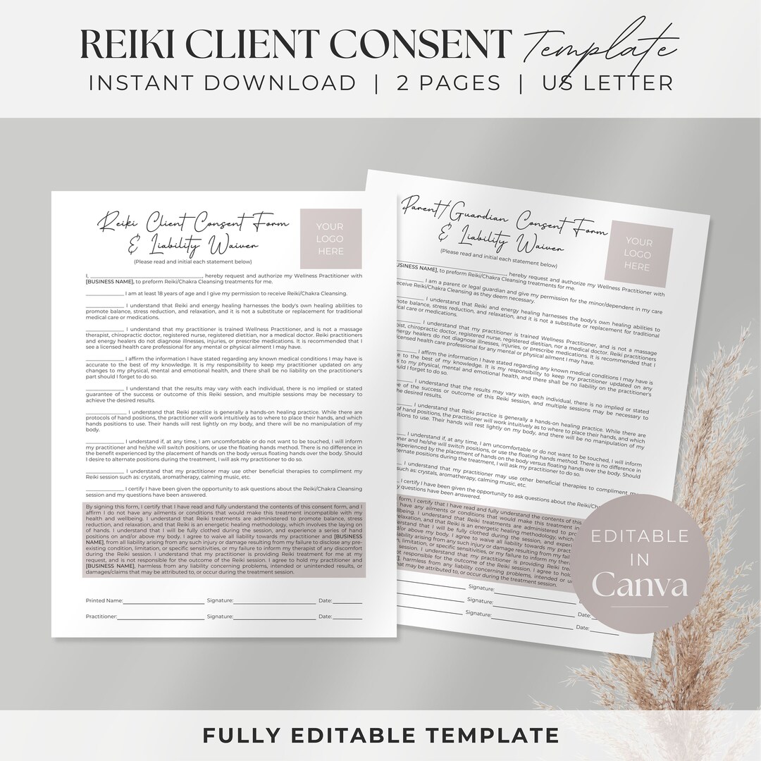 Editable Reiki Consent Form and Liability Waiver | Chakra Cleansing ...