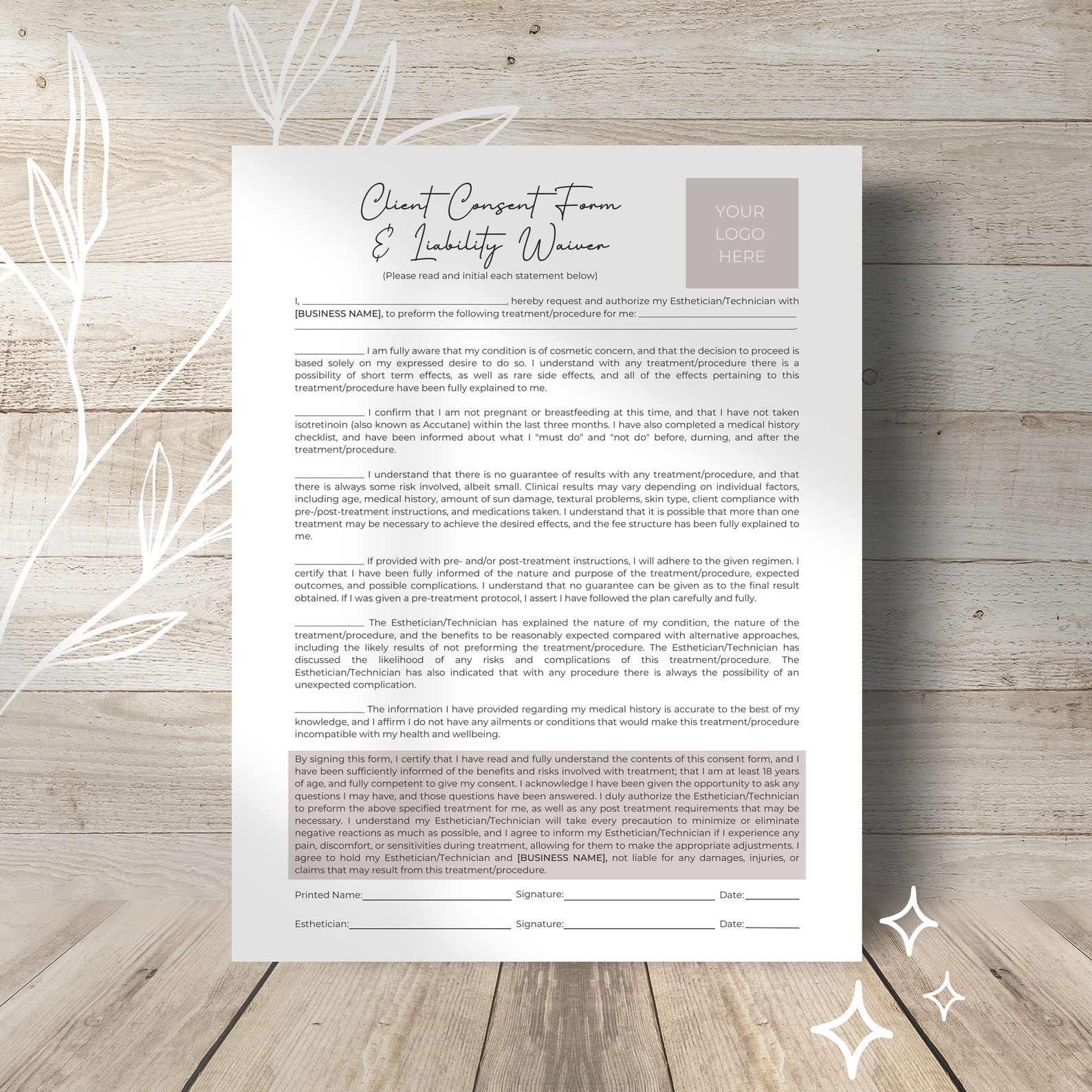 Editable Esthetician General Client Consent Form | Esthetician ...