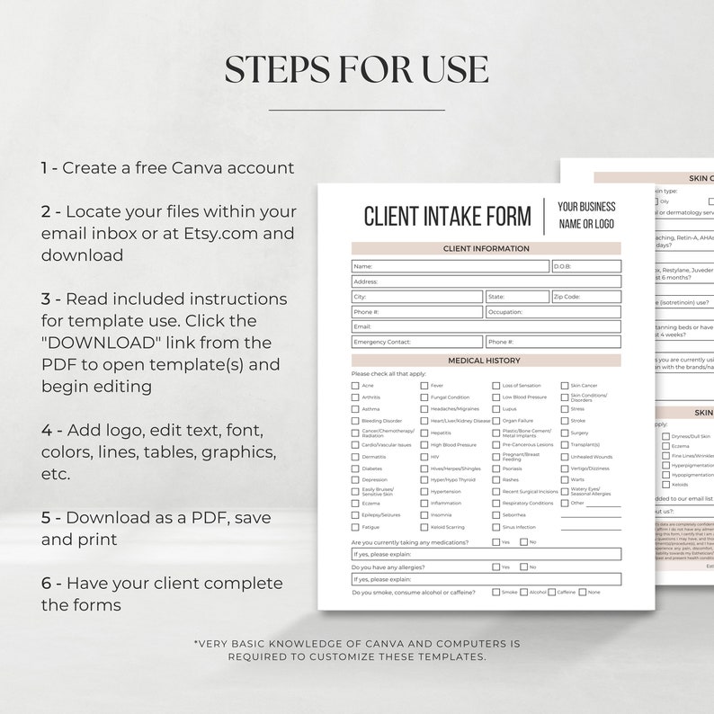 Esthetician Client Intake Forms Editable Client Intake Esthetician ...