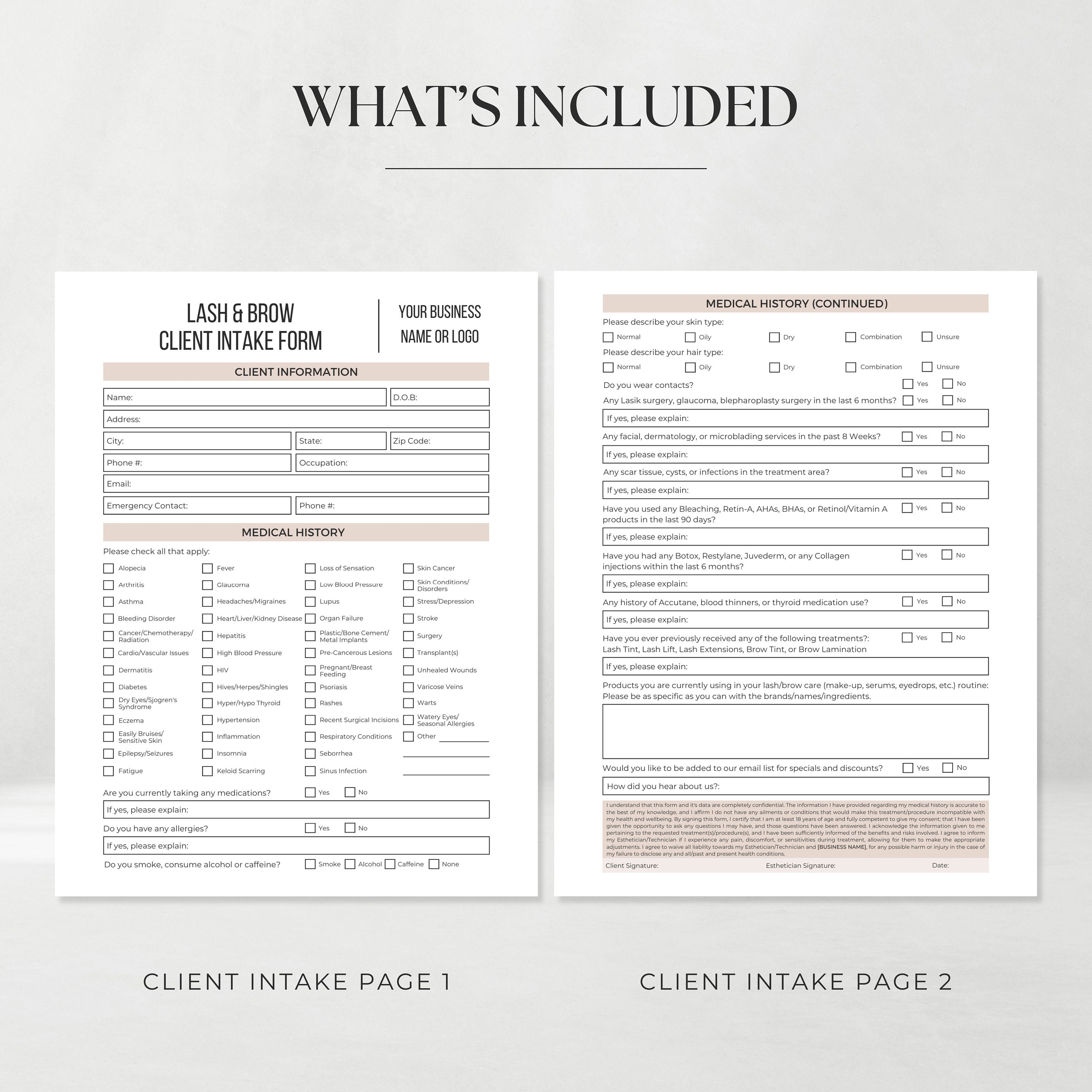 Lash and Brow Client Intake Forms Editable Esthetician Lash and Brow ...