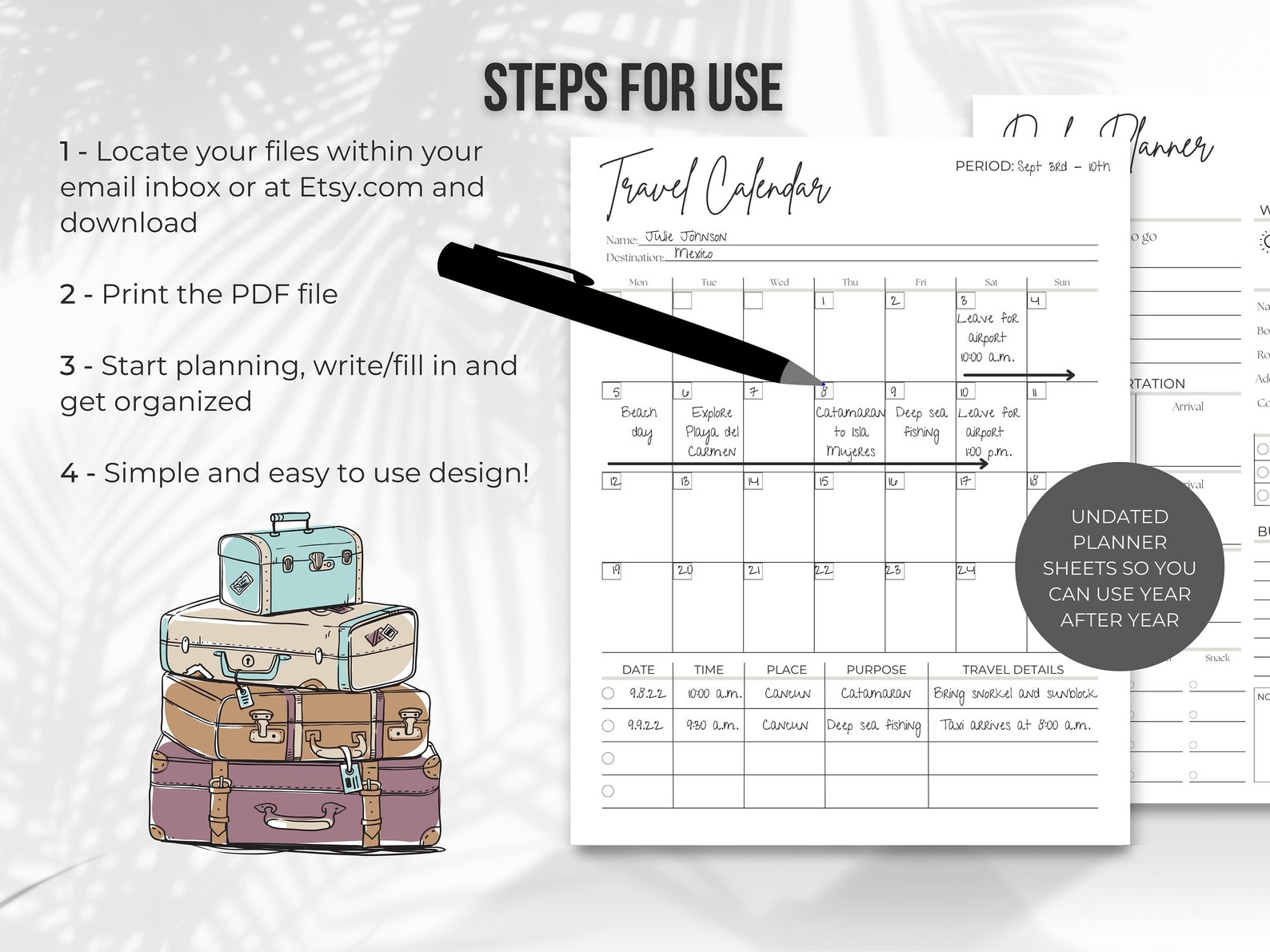 Travel Planner Printable | Vacation Planner | Destination Planner ...