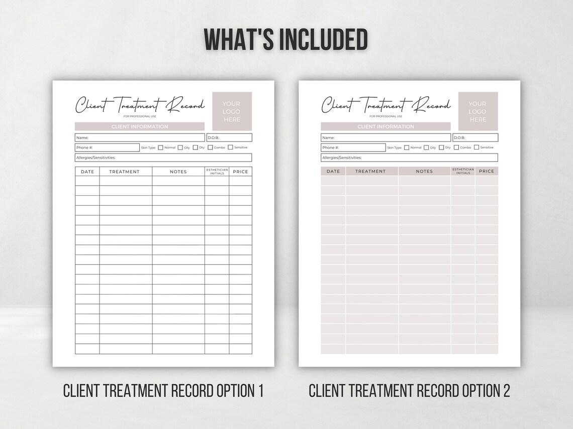 Editable Client Treatment Log Treatment Record Esthetician - Etsy