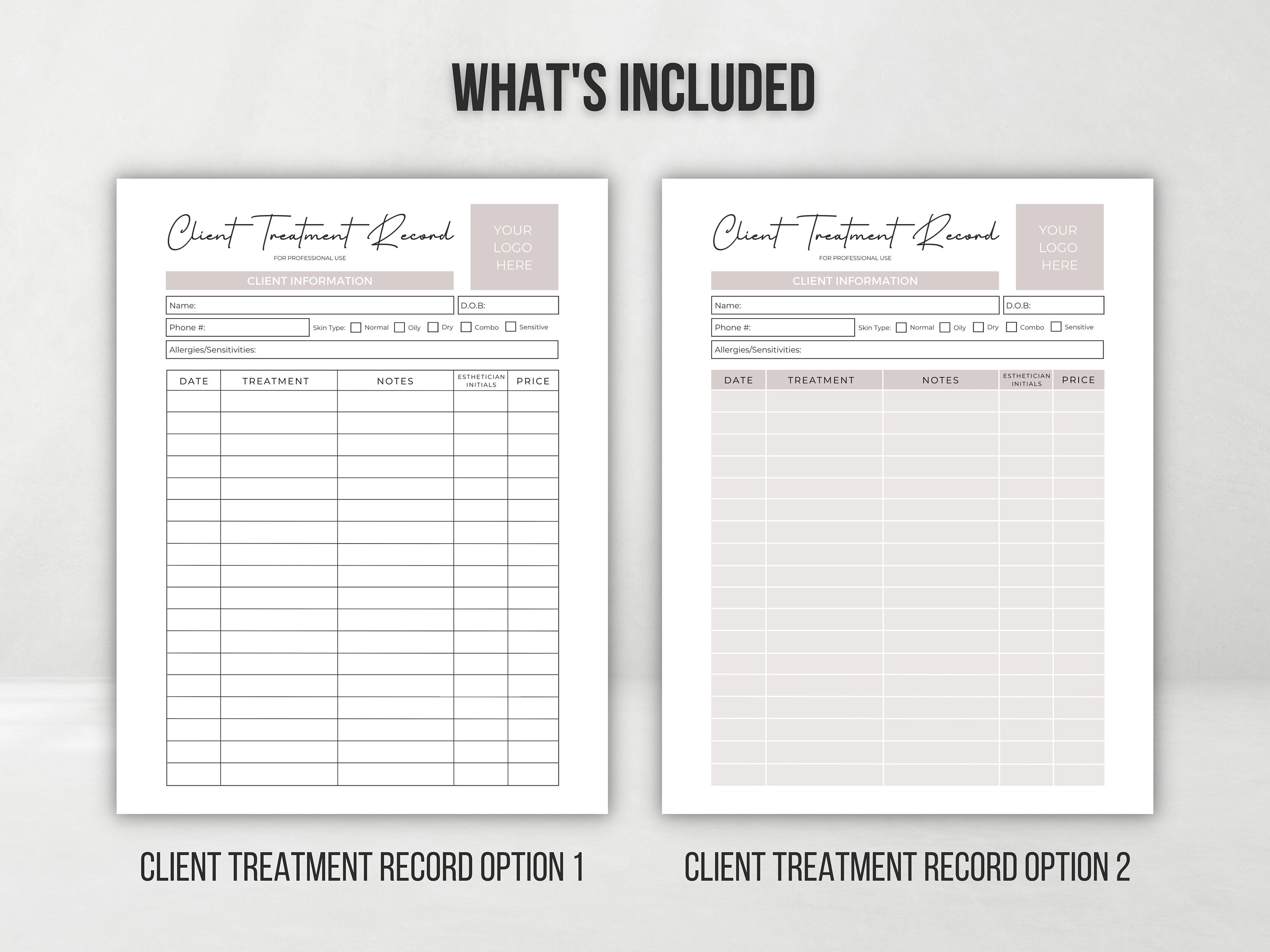 Editable Client Treatment Log | Treatment Record | Esthetician Template ...