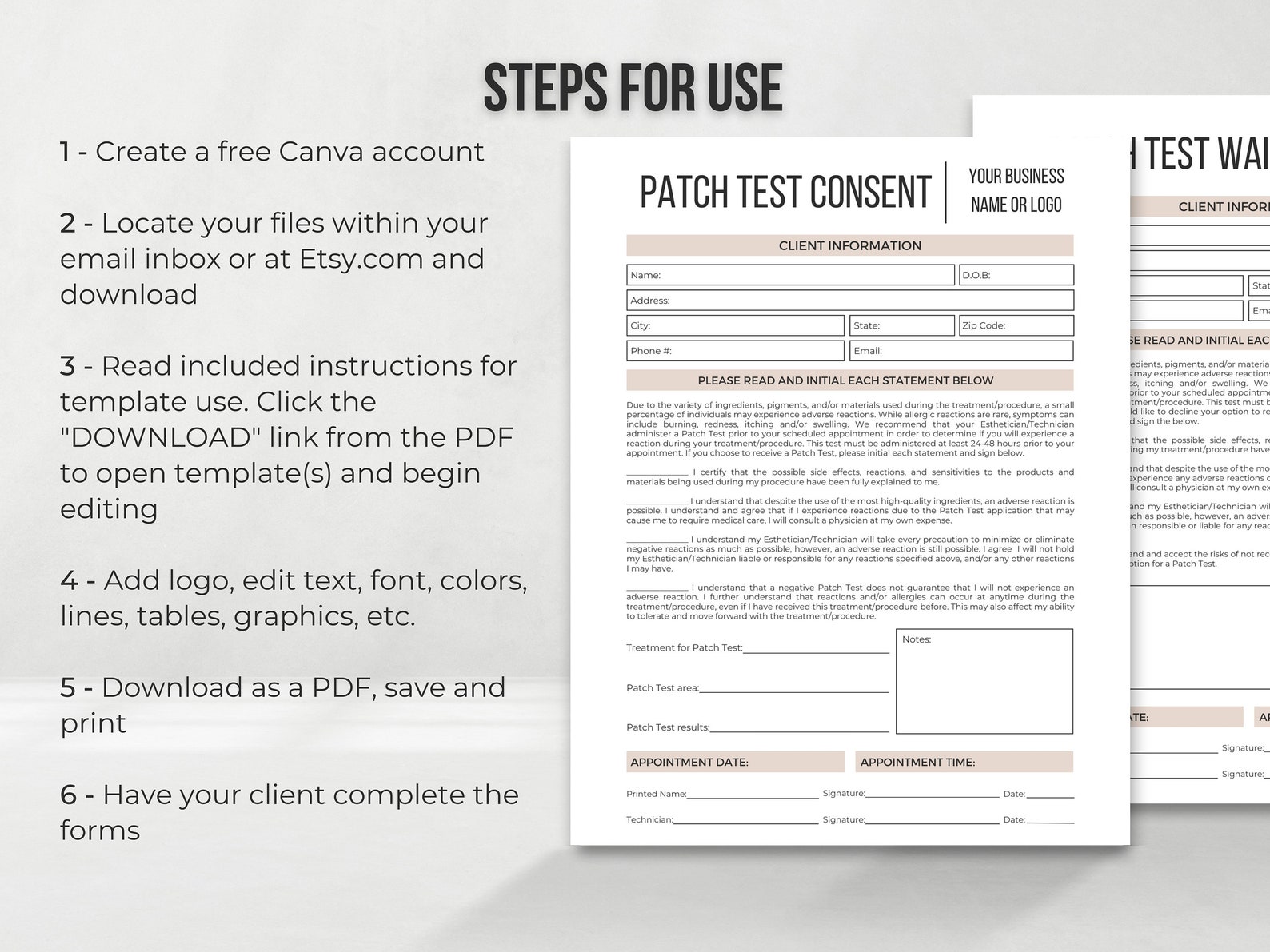 Esthetician Client Consent Forms Editable | Microblading Consent Forms ...
