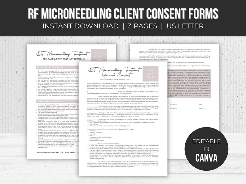 Editable RF Microneedling Client Consent Forms Esthetician Template ...