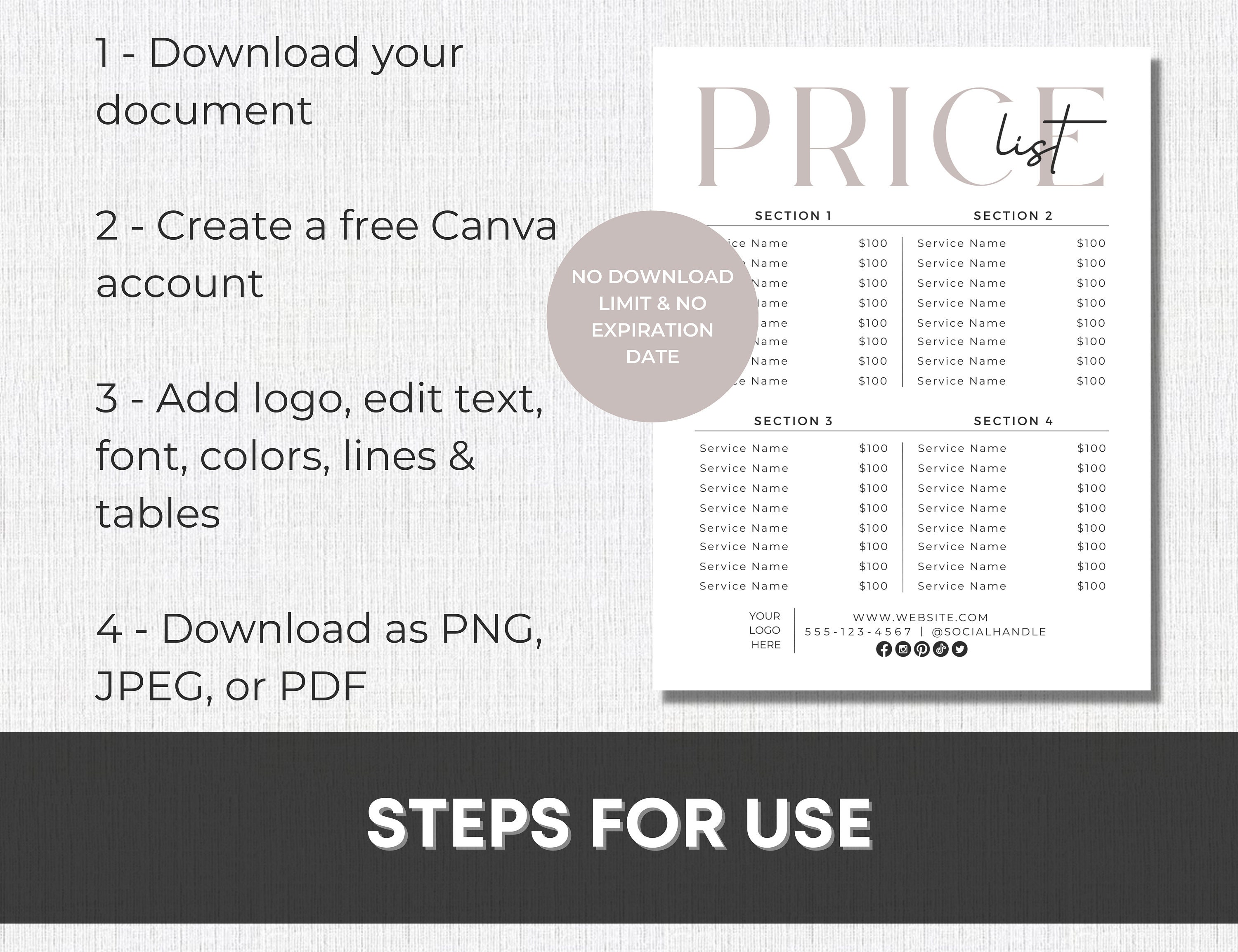 Price List Template Editable Printable Price List DIY - Etsy UK