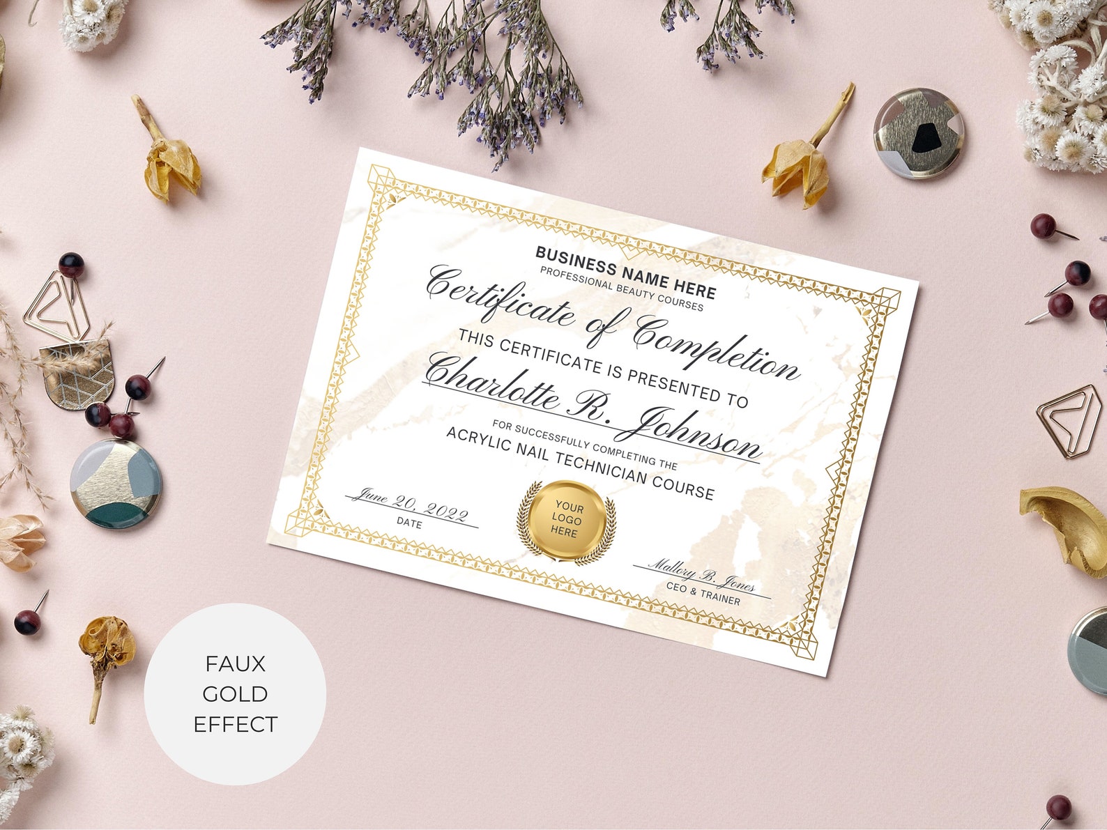 Nail Certificate Template | Editable Certificate of Completion | Nail ...