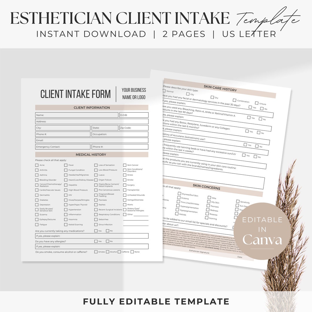 Esthetician Client Intake Forms Editable Client Intake - Etsy
