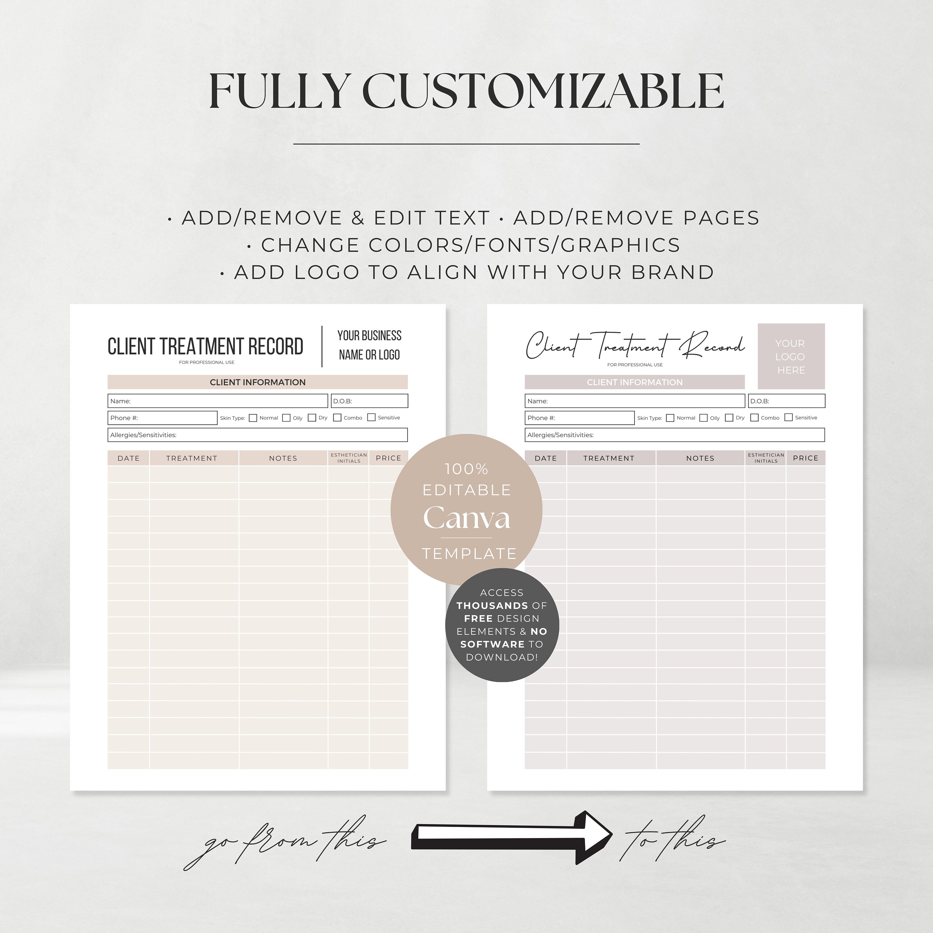 Esthetician Client Treatment Record | Editable Treatment Log ...