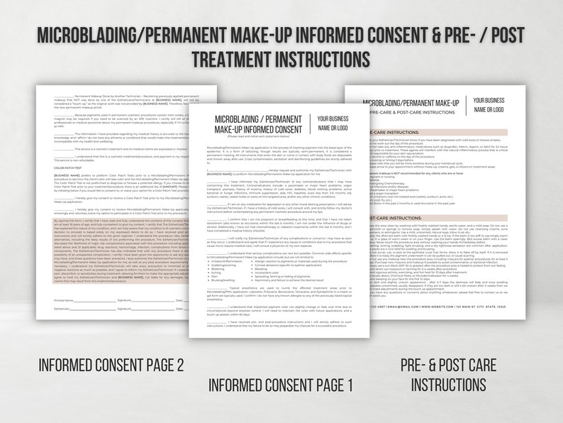 Permanent Make-up Client Consent Forms Editable | Microblading Template ...
