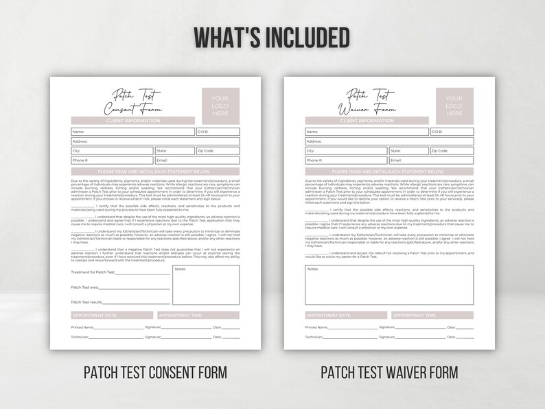 Editable Patch Test Consent and Waiver Forms Esthetician Templates ...