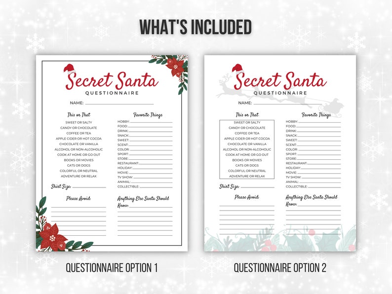 Printable Secret Santa Questionnaire Work Secret Santa Wish List ...