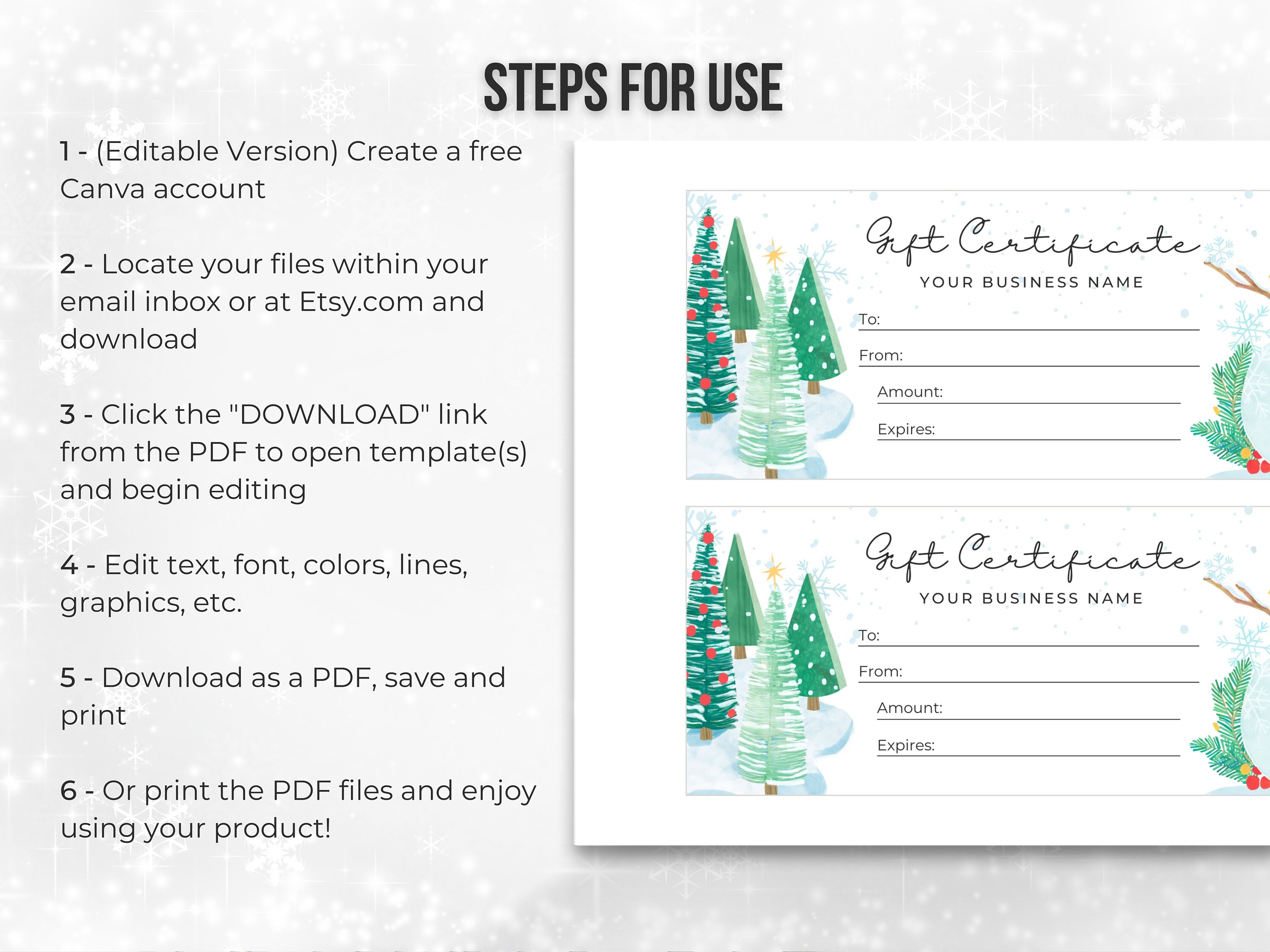 Editable Christmas Gift Certificate Template Printable Gift Certificate ...