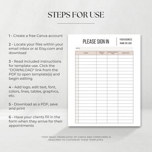 Client Sign in Sheet | Salon Sign in Sheet | Editable Esthetician Forms ...