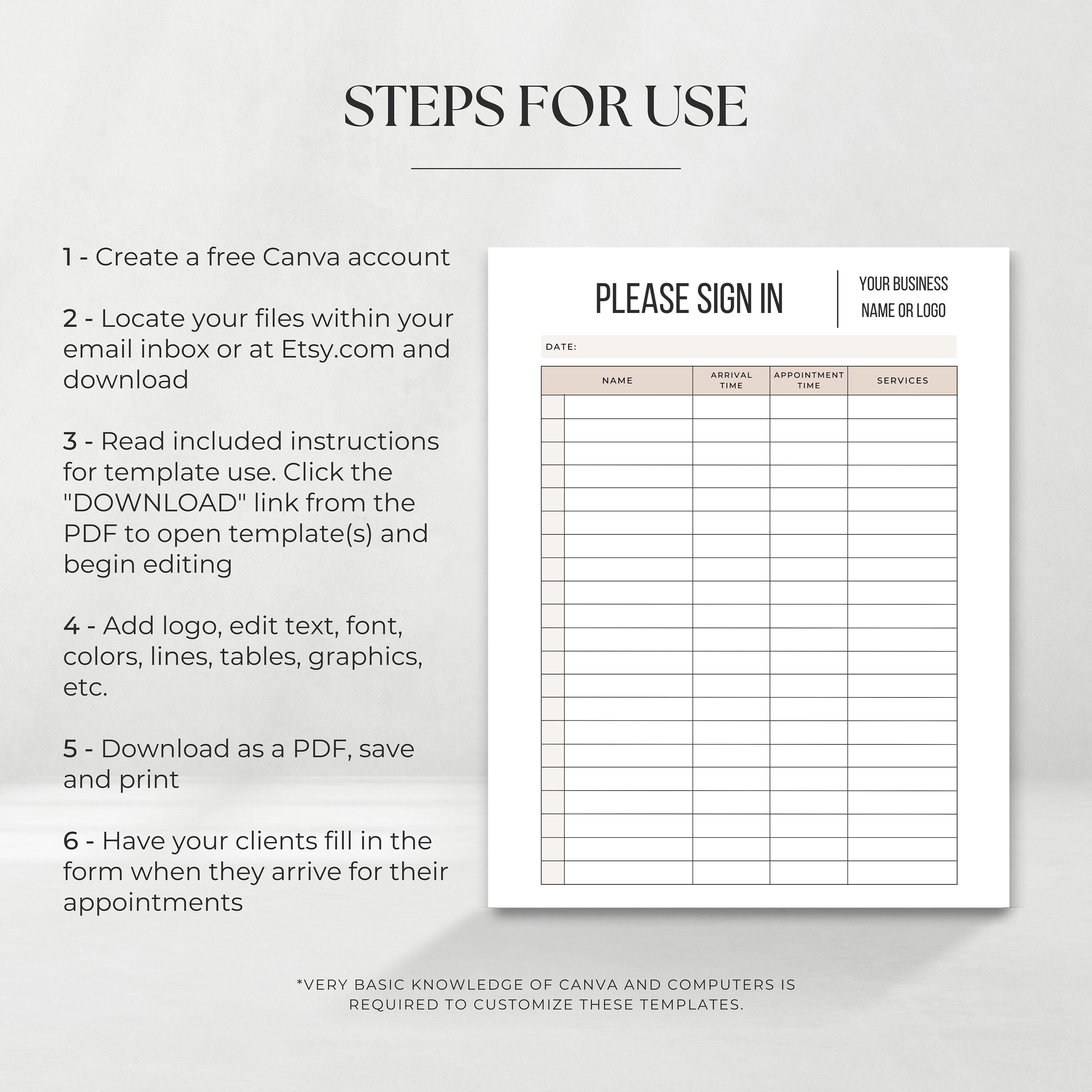 Client Sign in Sheet Salon Sign in Sheet Editable Esthetician Forms ...