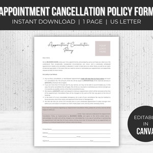 Editable Appointment Cancellation Policy Form Appointment Template Esthetician Business Forms ...