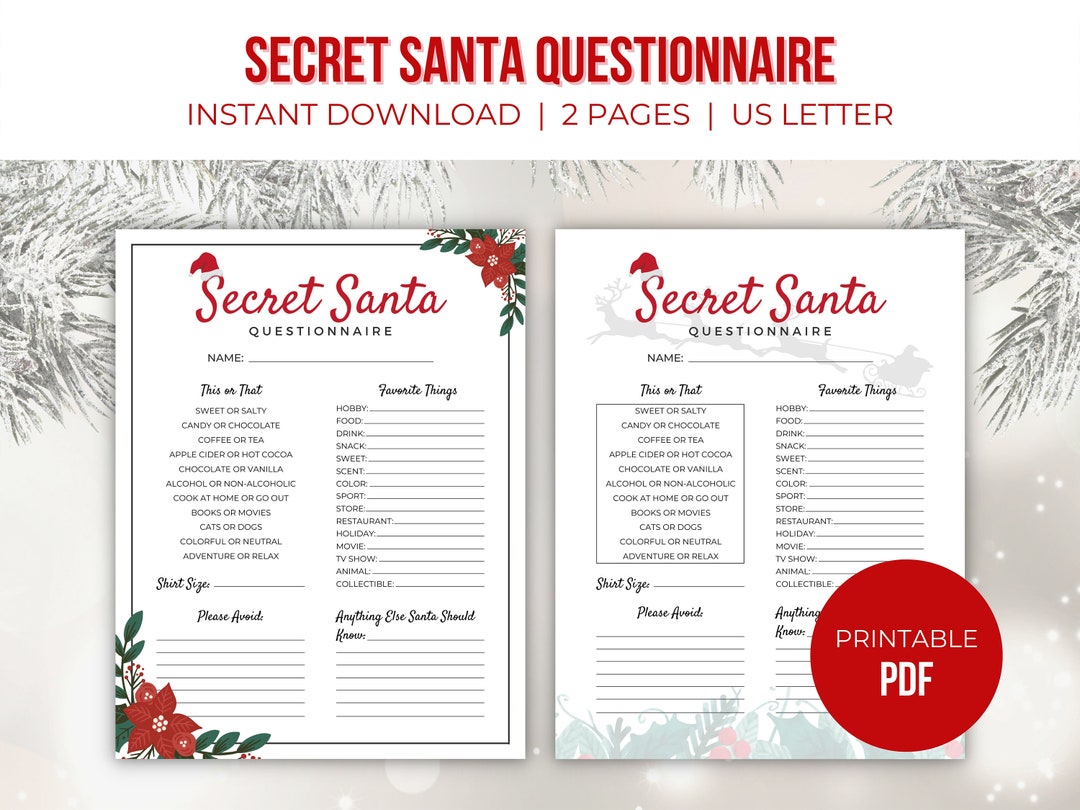 Printable Secret Santa Questionnaire | Work Secret Santa | Wish List ...