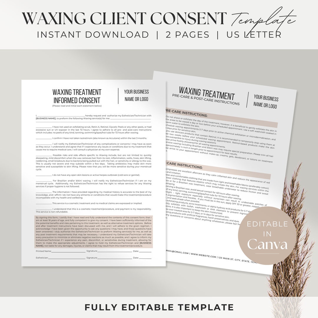 Waxing Client Consent Forms | Body Waxing Template | Editable ...
