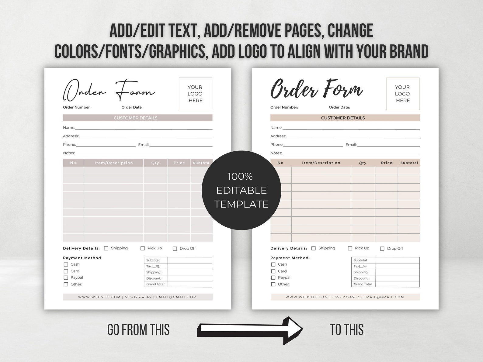 Order Form Template Editable | Custom Order Form | Purchase Order Form ...