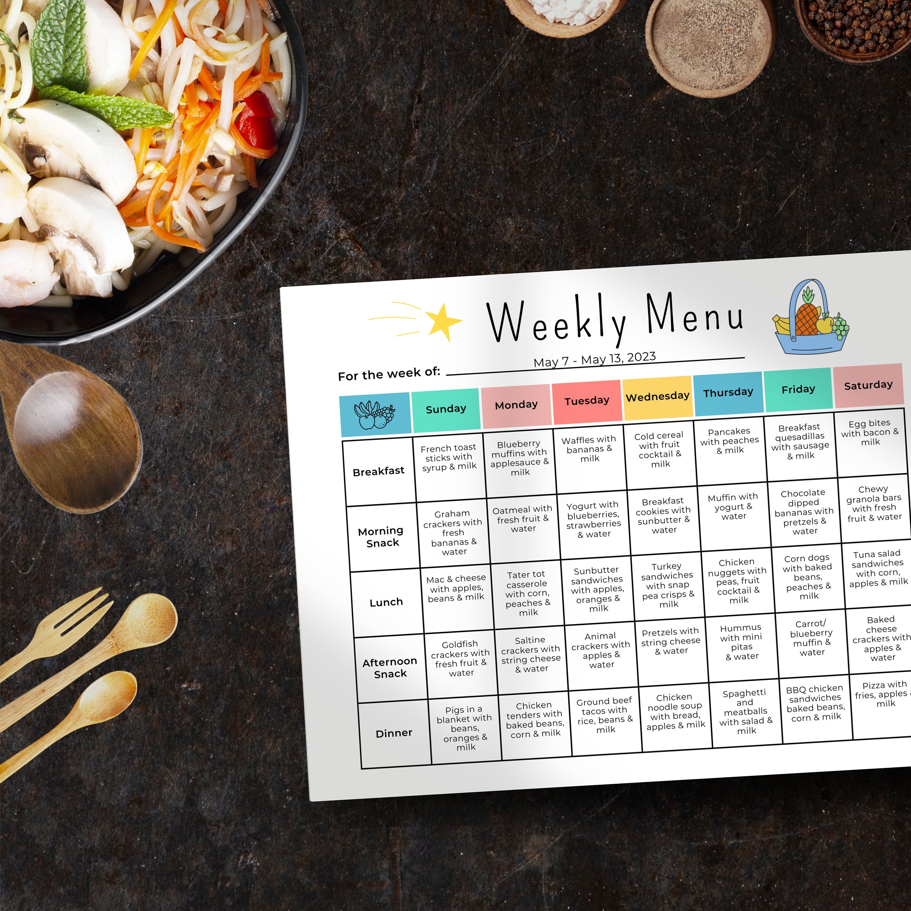 Editable Home Daycare Weekly Menu Home School Meal Planner Preschool ...